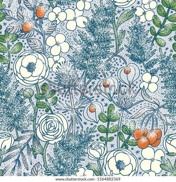 Frozen Winter Blossom Seamless Pattern Stock Vector (Royalty Free ...