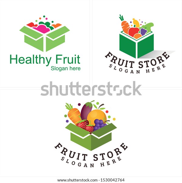 Fruit Store Logo Box Carrot Strawberry Stock Vector (Royalty Free ...