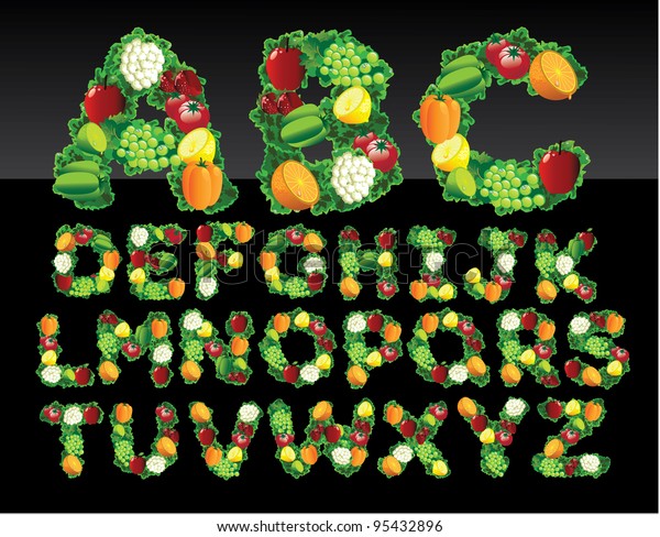 Fruit Vegetable Alphabet Letters Icon Symbol Stock Vector (Royalty Free ...