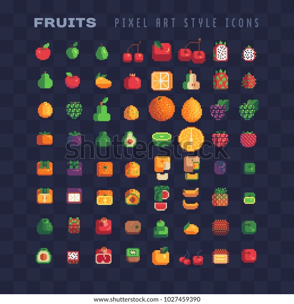 Fruits Berries Pixel Art Icons Set Stock Vector (Royalty Free ...
