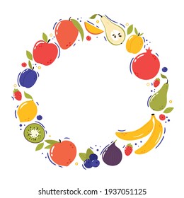 Fruits Round Frame Cartoon Style Hand Stock Vector (Royalty Free ...