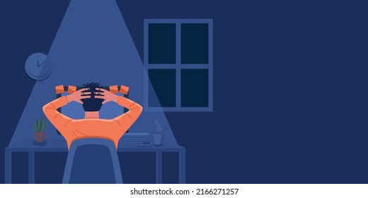 Frustrated Man Working On Computer Late Stock Vector (Royalty Free ...
