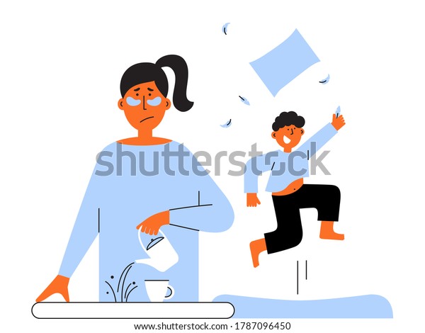 Frustrated Parent Concept Exhausted Mom Pours Stock Vector (Royalty ...