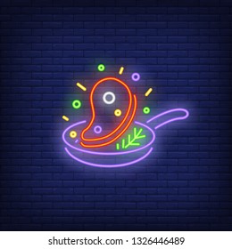 Frying Beef Steak On Pan Neon Stock Vector (Royalty Free) 1326446489 ...