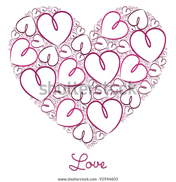 Fuchsia Hand Drawn Heart Hearts Card: vector de stock (libre de ...