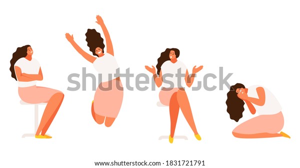 Full Body Girl Expressing Different Emotions Stock Vector (Royalty Free ...
