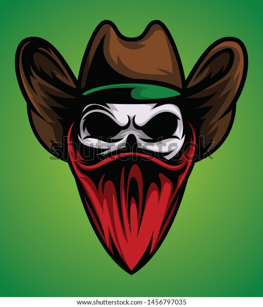 Full Color Cowboy Skull Red Bandana Stock Vector (Royalty Free ...