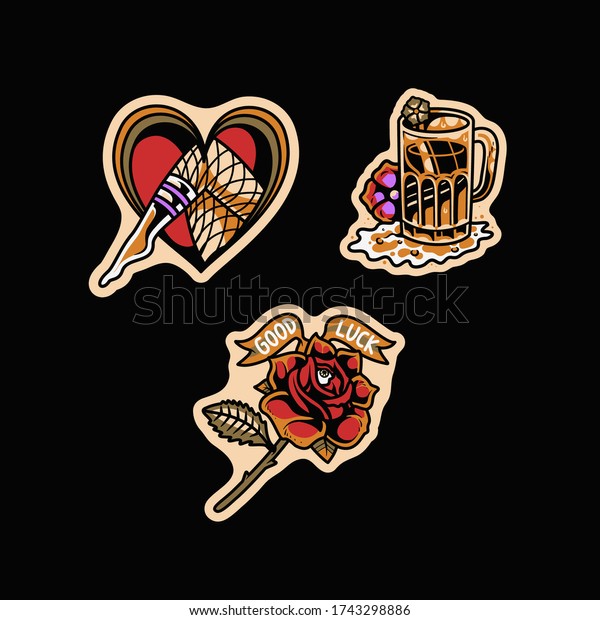 Full Color Tattoo Flash Set Traditional Stock Vector (Royalty Free ...
