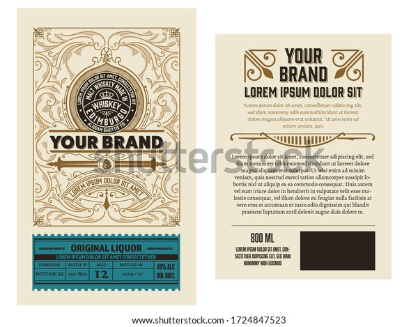 Full Liquor Label Design with Front and Back Sides. Vector Layered