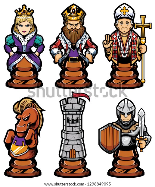 Full Set Cartoon Chess Piece Characters Stock Vector (Royalty Free ...