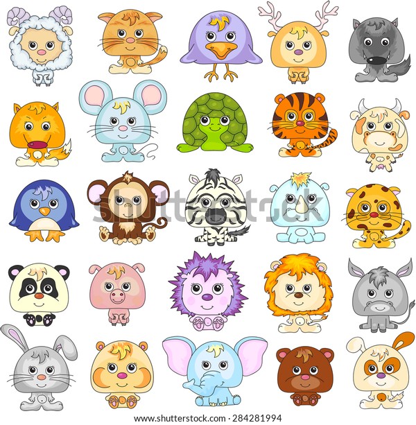Full Set Funny Cartoon Animals Vector Stock Vector (Royalty Free) 284281994