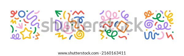 Fun Colorful Line Doodle Shape Set Stock Vector (Royalty Free ...