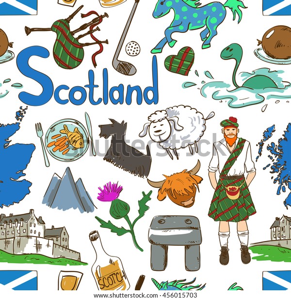 Fun Colorful Sketch Scottish Seamless Pattern Stock Vector (Royalty ...