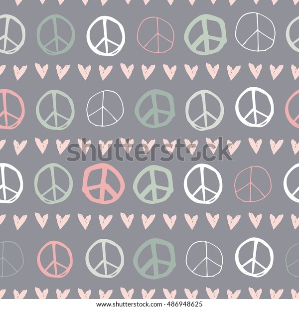 Fun Cute Peace Sign Hearts Seamless Stock Vector (Royalty Free ...