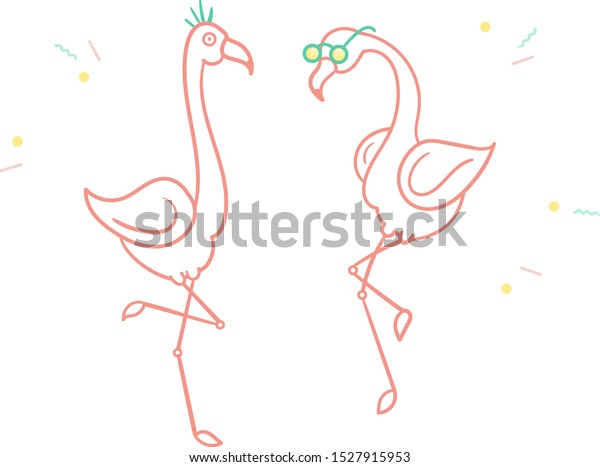Fun Dancing Flamingos Simple Vector Line Stock Vector (Royalty Free ...