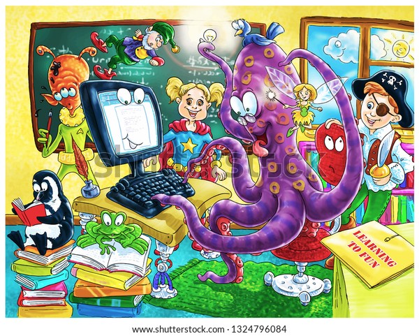 Fun Educational Classroom Scene Cartoon Children Stock Vector (Royalty ...