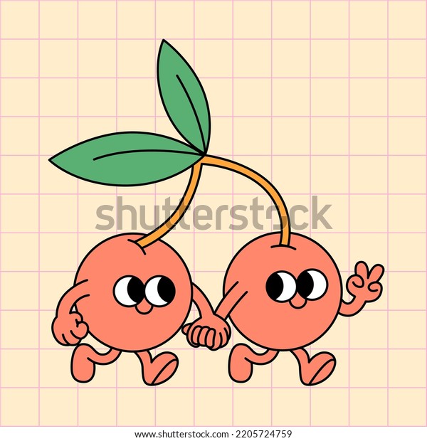 Fun Groovy Retro Clipart Cherry 60s Stock Vector (Royalty Free ...