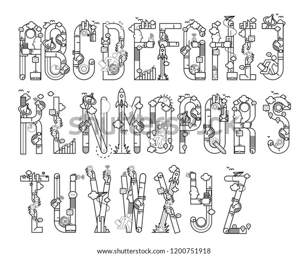 Fun Outline Graphic Font Stock Vector (Royalty Free) 1200751918 ...