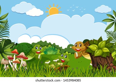 Fun Turtles Nature Scene Illustration Stock Vector (Royalty Free ...