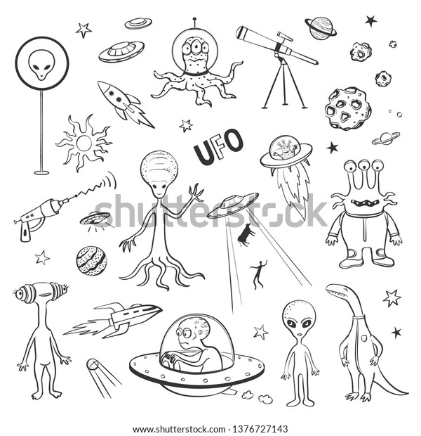 Fun Vector Collection Ufo Aliens Cartoon Stock Vector (Royalty Free ...