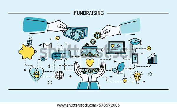 Fundraising Line Art Flat Vector Illustration Stock Vector (Royalty ...