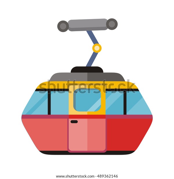 Funicular railway, cable railway, cable car isolated on white. Ski lift ...