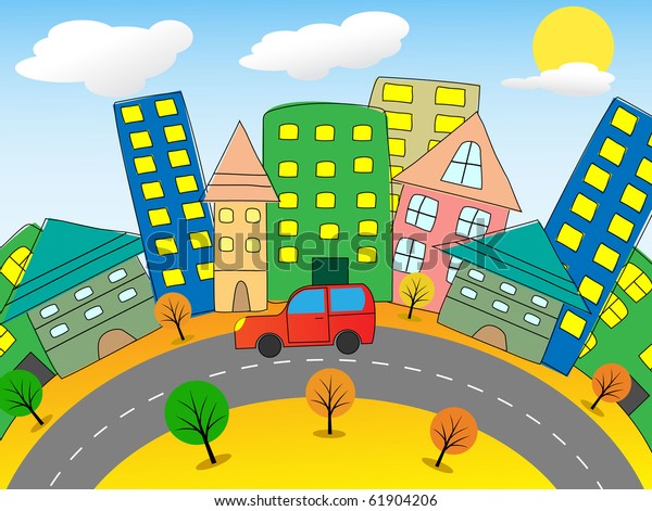 Funky Cartoon City Vector Illustration Stock Vector (Royalty Free ...
