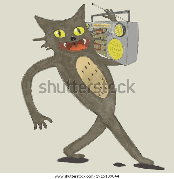 Funky Cat Walking Boom Box Stock Vector (Royalty Free) 1915139044 ...