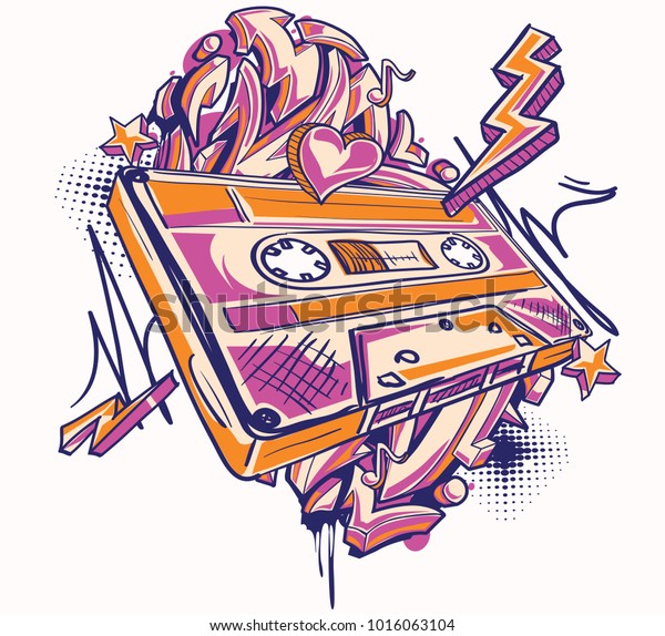 Funky Colorful Audio Cassette Graffiti Arrows Stock Vector (Royalty ...