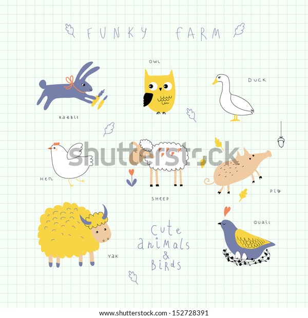Funky Farm Cute Animals Stock Vector (Royalty Free) 152728391 ...