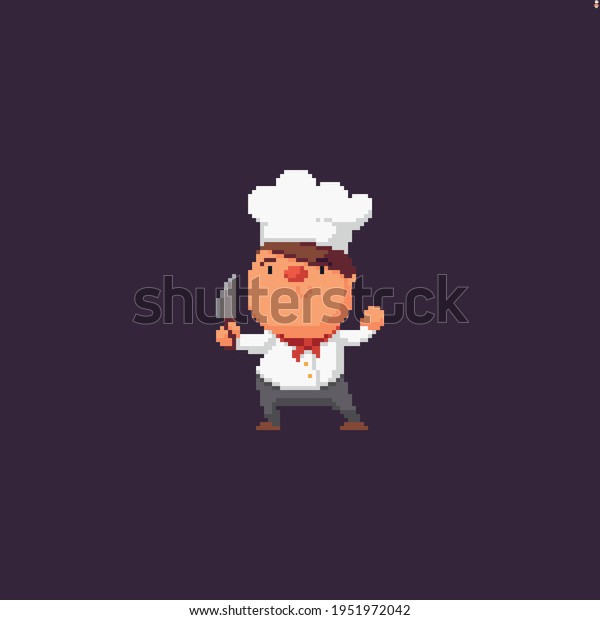 Funky Pixel Art Chef Character Holding Stock Vector (Royalty Free ...