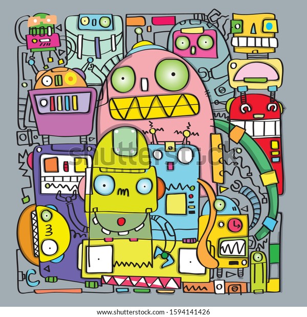 Funky Robots Likes Silly Colors Stock Vector (Royalty Free) 1594141426 ...