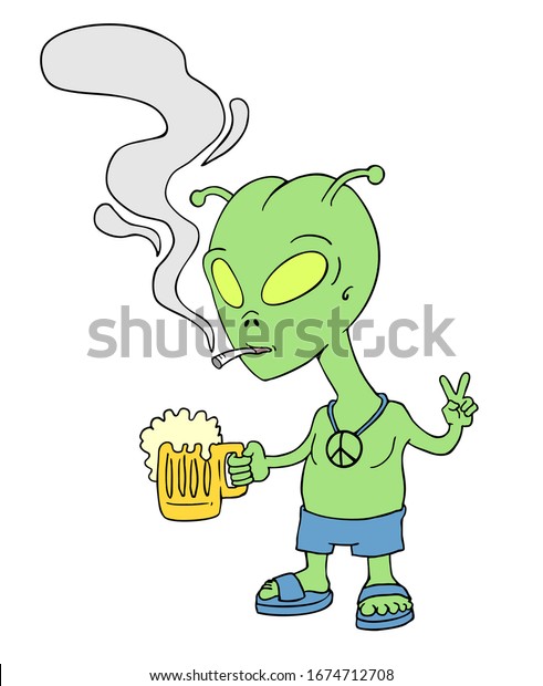 Famoso alien fumando y con cerveza: vector de stock (libre de regalías ...