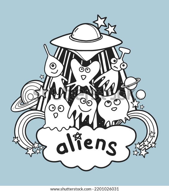 Funny Aliens Doodle Page Coloring Book Stock Vector (Royalty Free ...