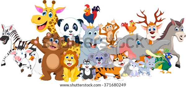 Funny Animal Cartoon Collection Stock Vector (Royalty Free) 371680249 ...