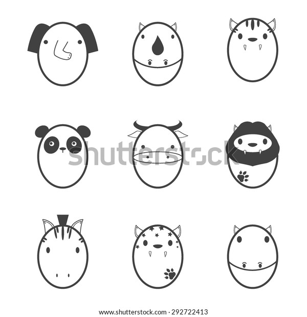 Funny Animal Vector Illustration Icon Set Stock Vector (Royalty Free ...