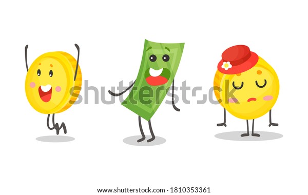Funny Banknote Coins Humanized Characters Showing Stock Vector (Royalty ...
