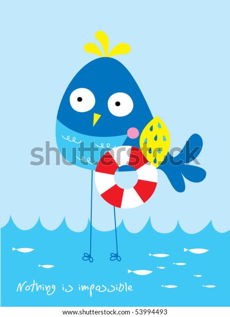 Funny Bird Learn Swimming Stock Vector (Royalty Free) 53994493