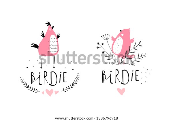Funny Birds Characters Cute Logo Design. Simple fun little birds ...