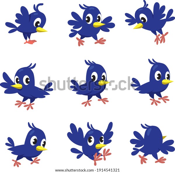 Funny Blue Bird Cartoon Set Illustration Stock Vector (Royalty Free ...