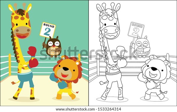 Funny Boxing Match Cute Animals Giraffe Stock Vector (Royalty Free ...