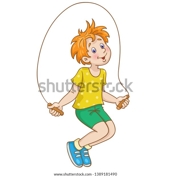 Funny Boy Jumping Over Rope Cartoon Stock Vector (Royalty Free ...