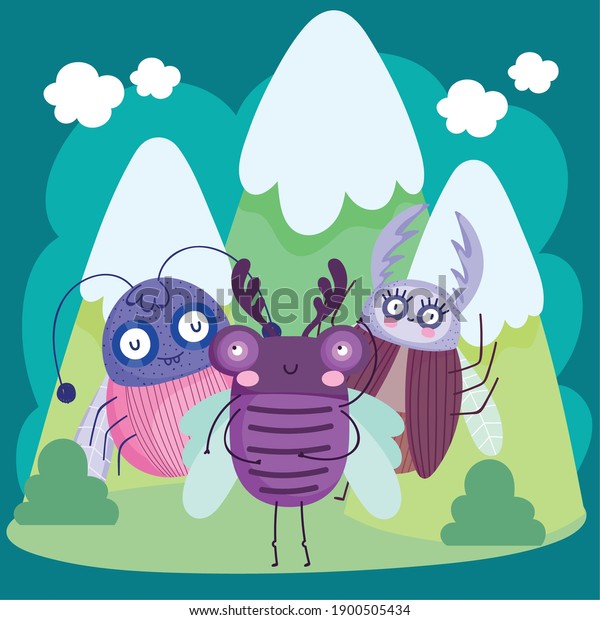 bichos graciosos animales en el paisaje: vector de stock (libre de ...