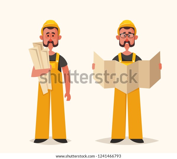 Funny Builder Drawings Cartoon Style Vector Stock Vector (Royalty Free ...