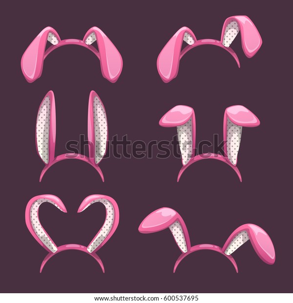 Funny Bunny Pink Ears Set Isolated Stock Vector (Royalty Free ...