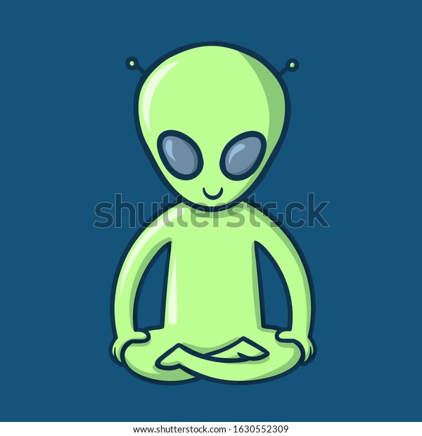 Funny Cartoon Alien Character Meditating Flat Stock Vector (Royalty ...