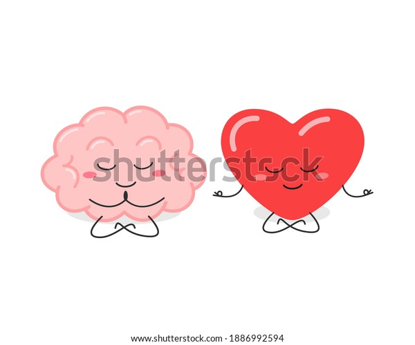 Funny Cartoon Brain Heart Characters Meditating: เวกเตอร์สต็อก (ปลอดค่า ...