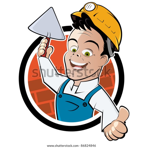 Funny Cartoon Bricklayer Stock Vector (Royalty Free) 86824846