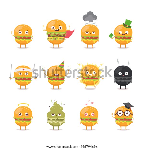Funny Cartoon Burgers Vector Set Stock Vector (Royalty Free) 446794696 ...