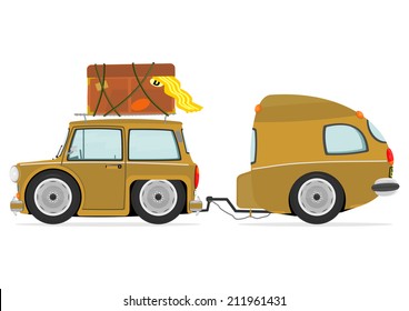 Funny Cartoon Car Caravan Vector Stock Vector (Royalty Free) 211961431